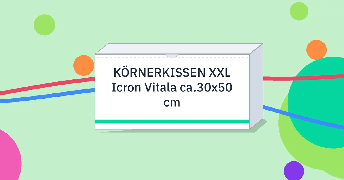 Symbolbild: Packung mit der Aufschrift KÖRNERKISSEN XXL Icron Vitala ca.30x50 cm (PZN 03670184) – Verfügbarkeit und Bezug in Apotheken in Frankfurt am Main
