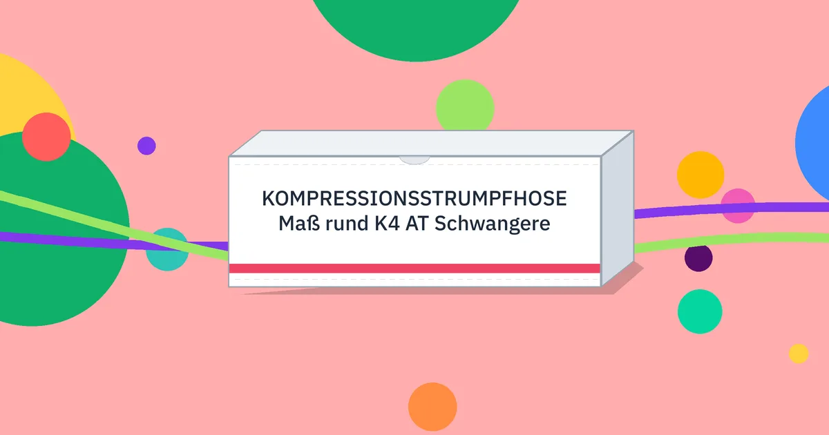 Symbolbild: Packung mit der Aufschrift KOMPRESSIONSSTRUMPFHOSE Maß rund K4 AT Schwangere (PZN 16569475) – Verfügbarkeit und Bezug in Apotheken in Frankfurt am Main