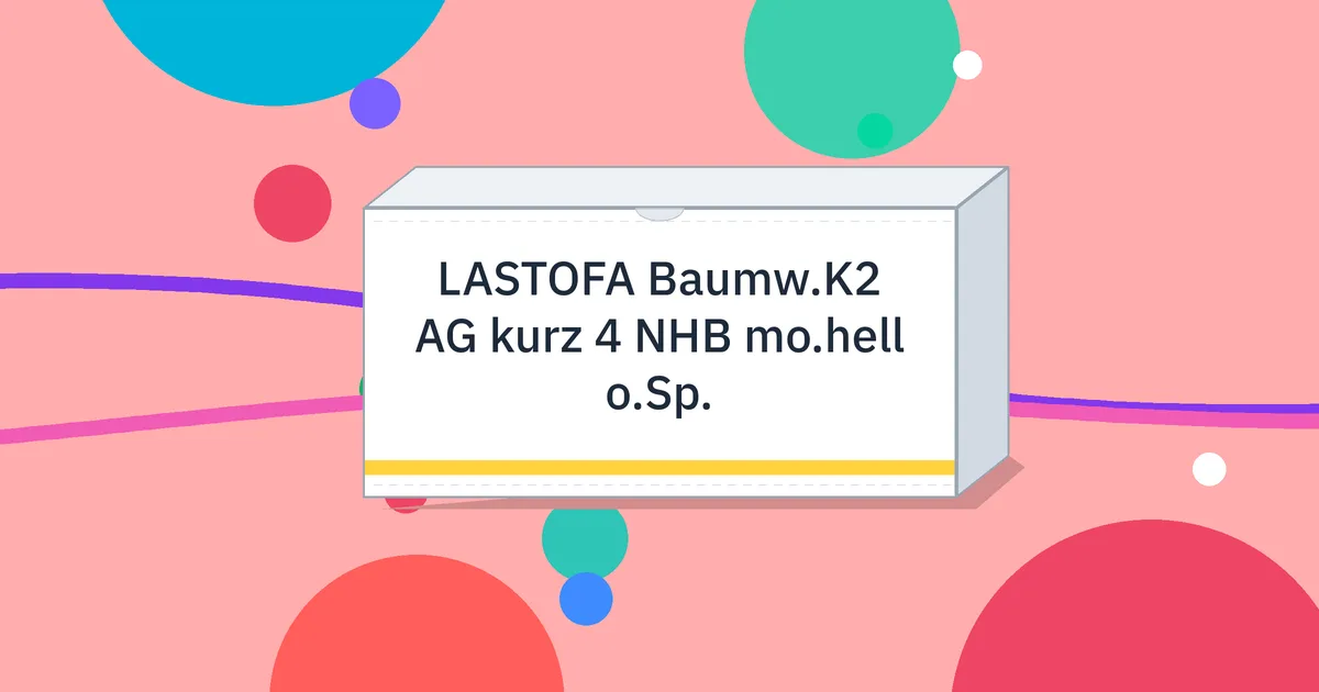 Symbolbild: Packung mit der Aufschrift LASTOFA Baumw.K2 AG kurz 4 NHB mo.hell o.Sp. (PZN 01948391) – Verfügbarkeit und Bezug in Apotheken in Frankfurt am Main