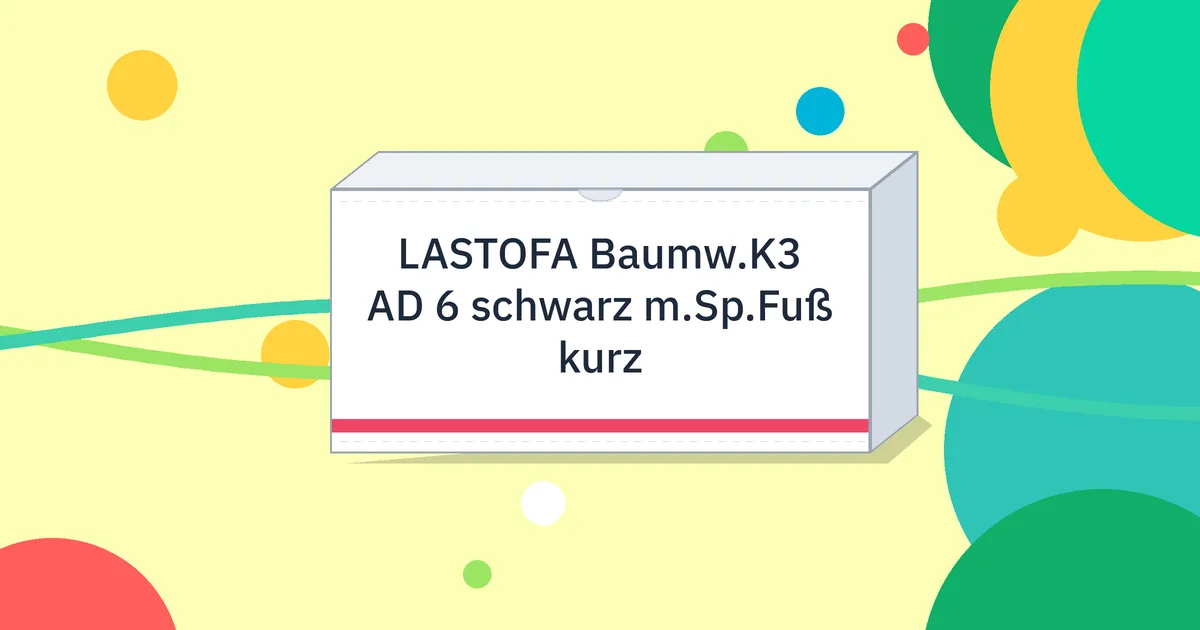 Symbolbild: Packung mit der Aufschrift LASTOFA Baumw.K3 AD 6 schwarz m.Sp.Fuß kurz (PZN 01952808) – Verfügbarkeit und Bezug in Apotheken in Frankfurt am Main