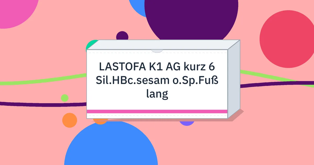 Symbolbild: Packung mit der Aufschrift LASTOFA K1 AG kurz 6 Sil.HBc.sesam o.Sp.Fuß lang (PZN 14149065) – Verfügbarkeit und Bezug in Apotheken in Frankfurt am Main