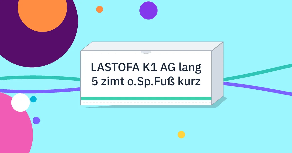 Symbolbild: Packung mit der Aufschrift LASTOFA K1 AG lang 5 zimt o.Sp.Fuß kurz (PZN 13793048) – Verfügbarkeit und Bezug in Apotheken in Frankfurt am Main