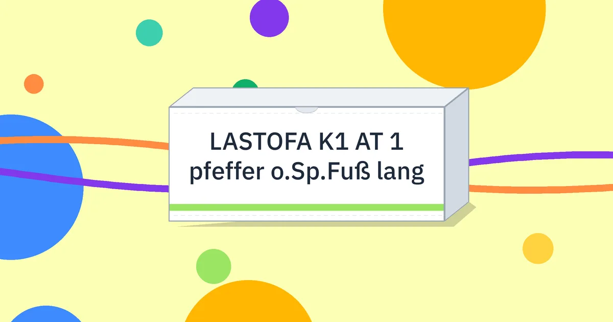 Symbolbild: Packung mit der Aufschrift LASTOFA K1 AT 1 pfeffer o.Sp.Fuß lang (PZN 14150683) – Verfügbarkeit und Bezug in Apotheken in Frankfurt am Main