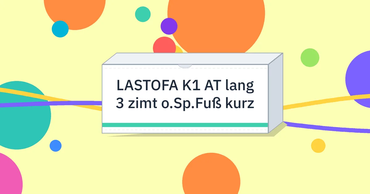 Symbolbild: Packung mit der Aufschrift LASTOFA K1 AT lang 3 zimt o.Sp.Fuß kurz (PZN 13795805) – Verfügbarkeit und Bezug in Apotheken in Frankfurt am Main