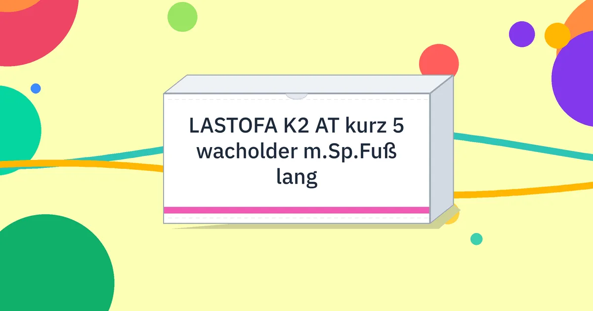 Symbolbild: Packung mit der Aufschrift LASTOFA K2 AT kurz 5 wacholder m.Sp.Fuß lang (PZN 13809803) – Verfügbarkeit und Bezug in Apotheken in Frankfurt am Main