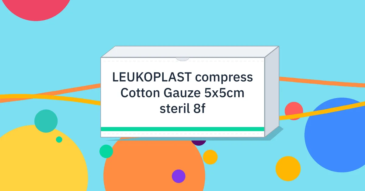 Symbolbild: Packung mit der Aufschrift LEUKOPLAST compress Cotton Gauze 5x5cm steril 8f (PZN 17207886) – Verfügbarkeit und Bezug in Apotheken in Frankfurt am Main
