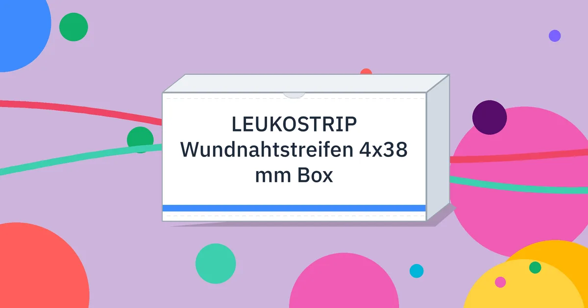 Symbolbild: Packung mit der Aufschrift LEUKOSTRIP Wundnahtstreifen 4x38 mm Box (PZN 14373012) – Verfügbarkeit und Bezug in Apotheken in Frankfurt am Main
