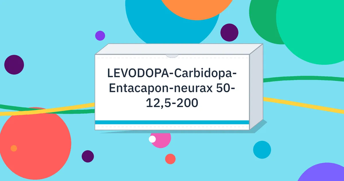 Symbolbild: Packung mit der Aufschrift LEVODOPA-Carbidopa-Entacapon-neurax 50-12,5-200 (PZN 10303144) – Verfügbarkeit und Bezug in Apotheken in Frankfurt am Main