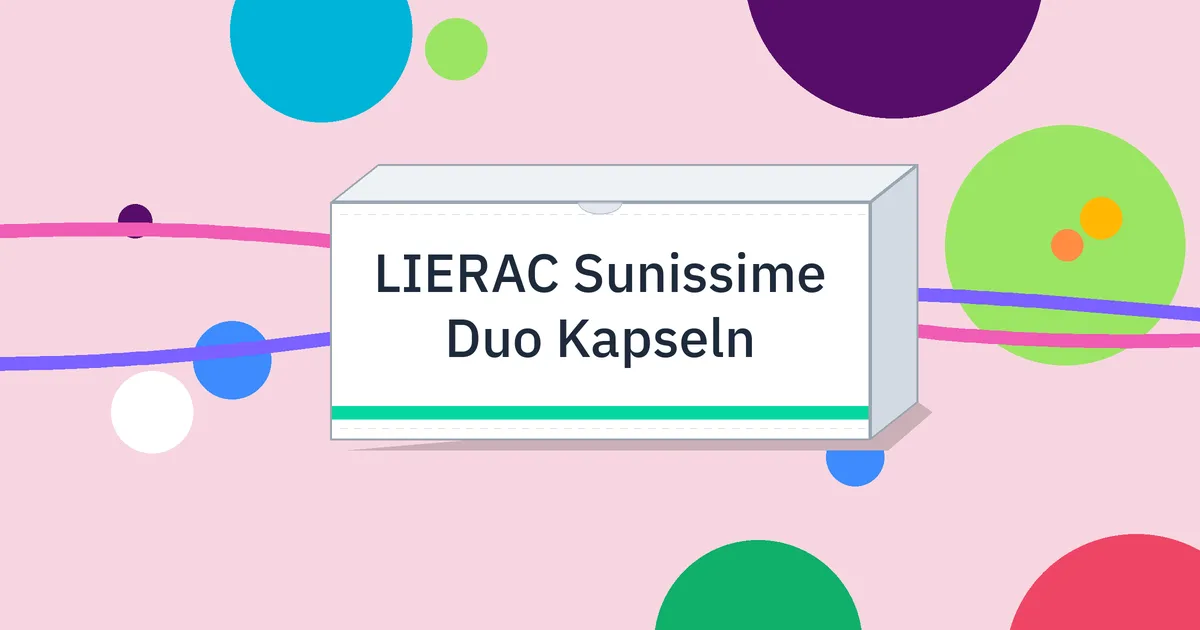 Symbolbild: Packung mit der Aufschrift LIERAC Sunissime Duo Kapseln (PZN 19185031) – Verfügbarkeit und Bezug in Apotheken in Frankfurt am Main