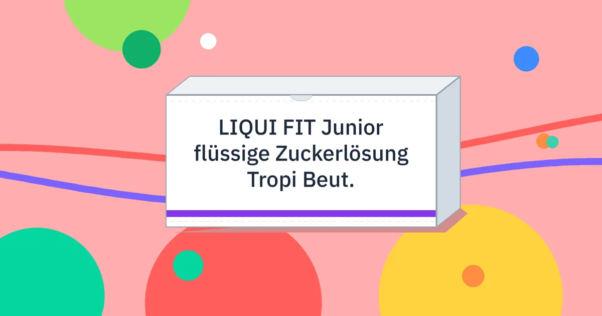 Symbolbild: Packung mit der Aufschrift LIQUI FIT Junior flüssige Zuckerlösung Tropi Beut. (PZN 10627183) – Verfügbarkeit und Bezug in Apotheken in Frankfurt am Main