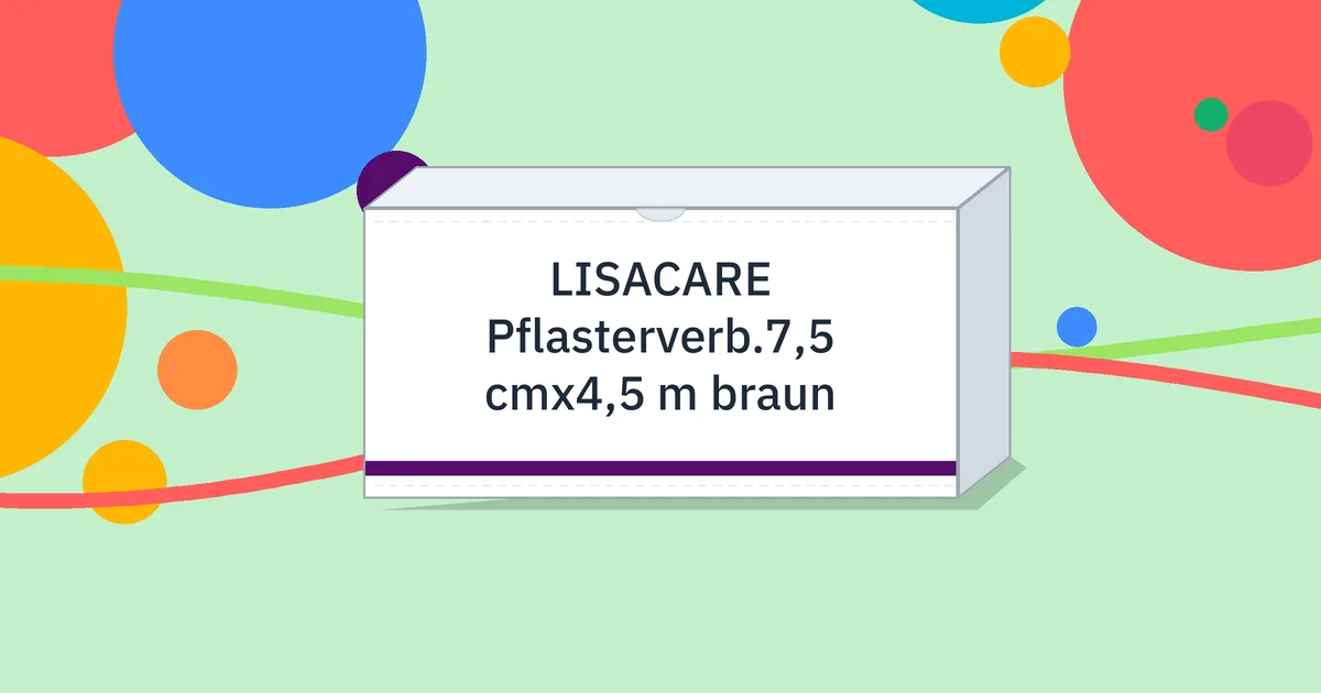 Symbolbild: Packung mit der Aufschrift LISACARE Pflasterverb.7,5 cmx4,5 m braun (PZN 17892706) – Verfügbarkeit und Bezug in Apotheken in Frankfurt am Main