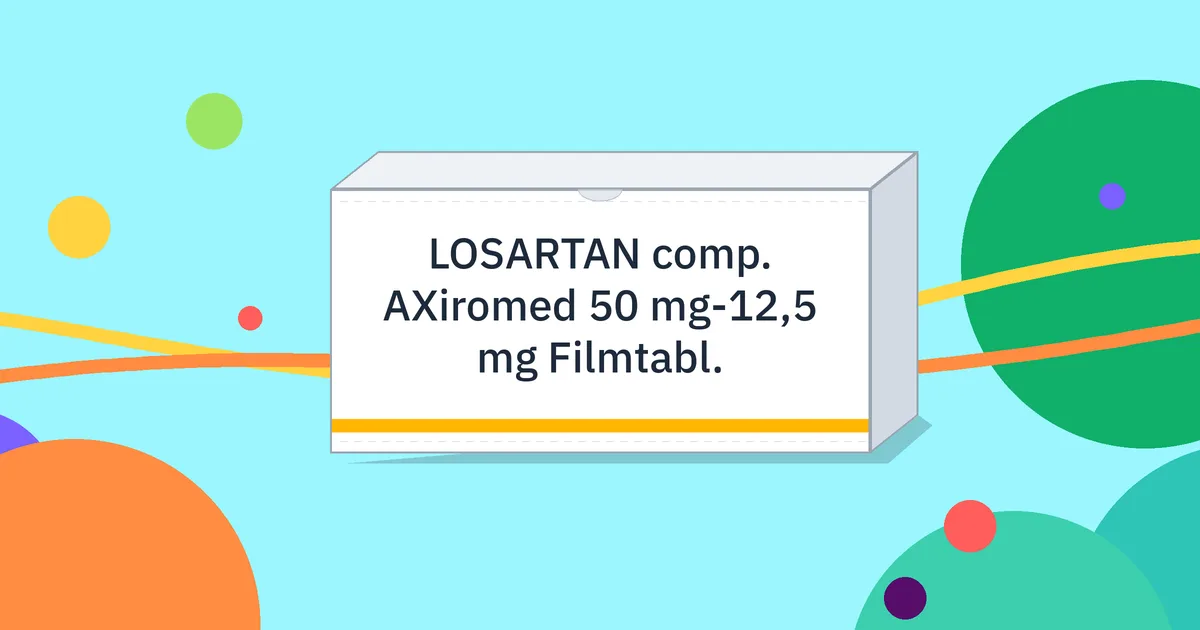 Symbolbild: Packung mit der Aufschrift LOSARTAN comp. AXiromed 50 mg-12,5 mg Filmtabl. (PZN 13817470) – Verfügbarkeit und Bezug in Apotheken in Frankfurt am Main