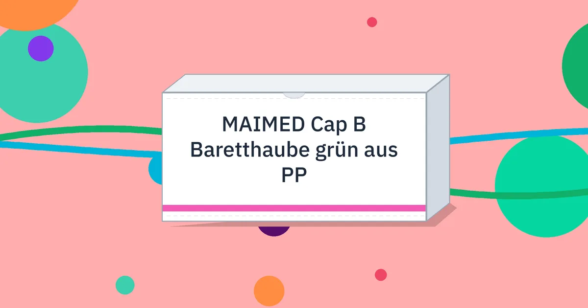 Symbolbild: Packung mit der Aufschrift MAIMED Cap B Baretthaube grün aus PP (PZN 06129516) – Verfügbarkeit und Bezug in Apotheken in Frankfurt am Main