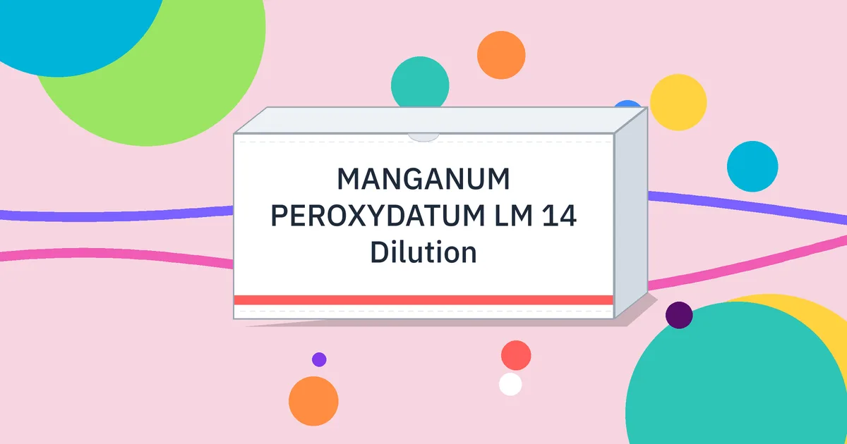 Symbolbild: Packung mit der Aufschrift MANGANUM PEROXYDATUM LM 14 Dilution (PZN 12945094) – Verfügbarkeit und Bezug in Apotheken in Frankfurt am Main