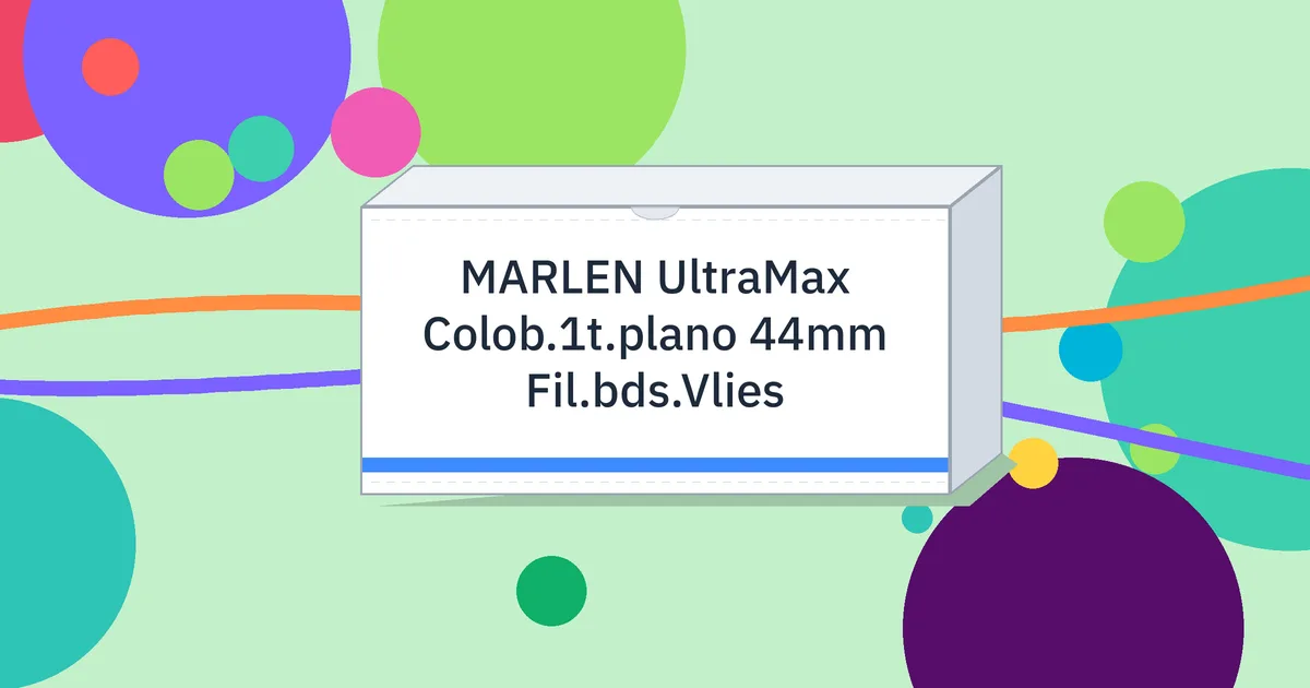 Symbolbild: Packung mit der Aufschrift MARLEN UltraMax Colob.1t.plano 44mm Fil.bds.Vlies (PZN 00625102) – Verfügbarkeit und Bezug in Apotheken in Frankfurt am Main