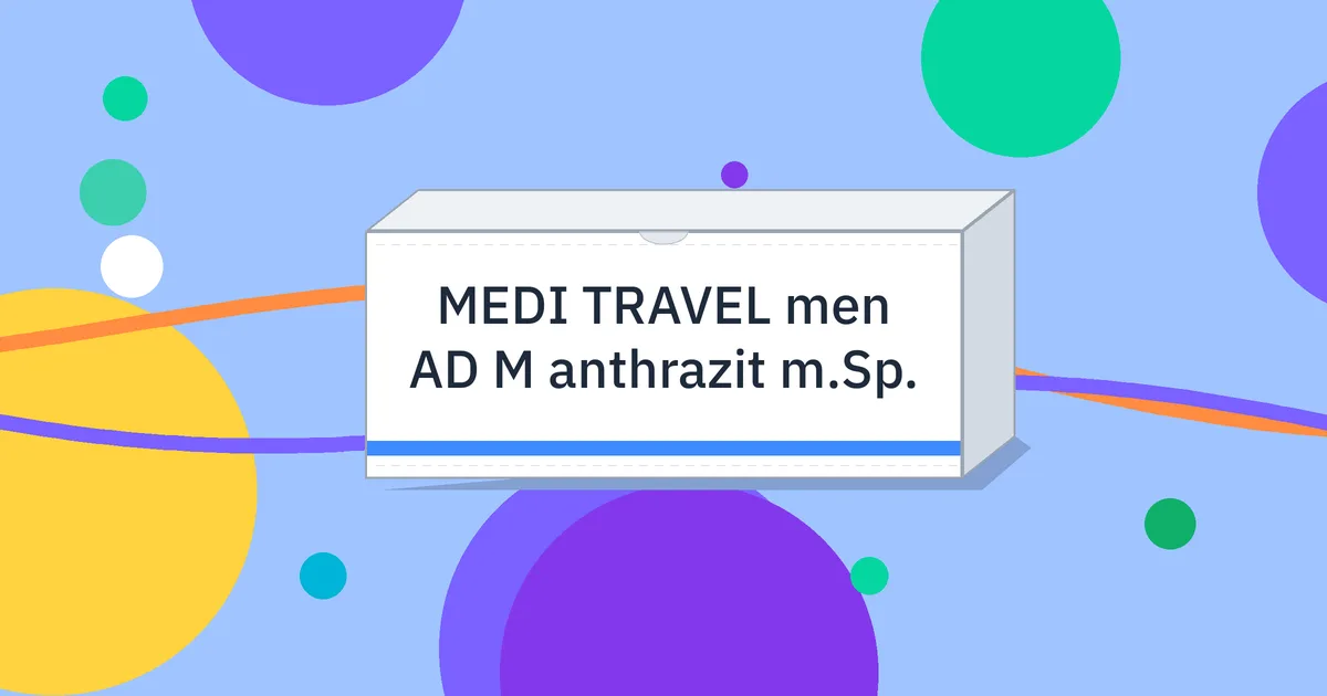 Symbolbild: Packung mit der Aufschrift MEDI TRAVEL men AD M anthrazit m.Sp. (PZN 15198077) – Verfügbarkeit und Bezug in Apotheken in Frankfurt am Main