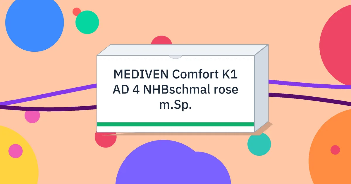 Symbolbild: Packung mit der Aufschrift MEDIVEN Comfort K1 AD 4 NHBschmal rose m.Sp. (PZN 14561506) – Verfügbarkeit und Bezug in Apotheken in Frankfurt am Main