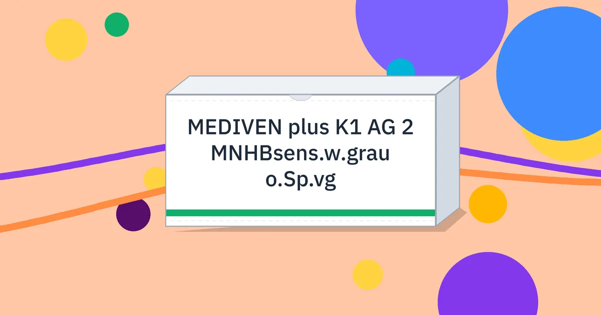 Symbolbild: Packung mit der Aufschrift MEDIVEN plus K1 AG 2 MNHBsens.w.grau o.Sp.vg (PZN 18941157) – Verfügbarkeit und Bezug in Apotheken in Frankfurt am Main