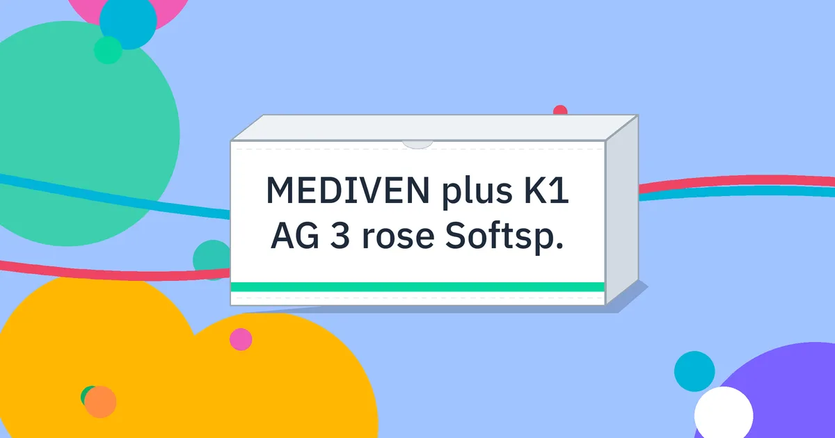 Symbolbild: Packung mit der Aufschrift MEDIVEN plus K1 AG 3 rose Softsp. (PZN 15056213) – Verfügbarkeit und Bezug in Apotheken in Frankfurt am Main