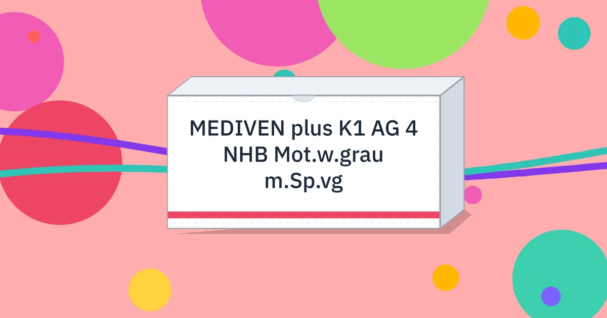 Symbolbild: Packung mit der Aufschrift MEDIVEN plus K1 AG 4 NHB Mot.w.grau m.Sp.vg (PZN 18941714) – Verfügbarkeit und Bezug in Apotheken in Frankfurt am Main