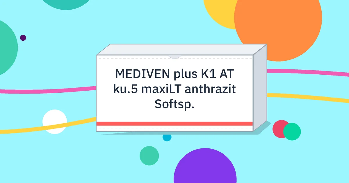 Symbolbild: Packung mit der Aufschrift MEDIVEN plus K1 AT ku.5 maxiLT anthrazit Softsp. (PZN 15068937) – Verfügbarkeit und Bezug in Apotheken in Frankfurt am Main