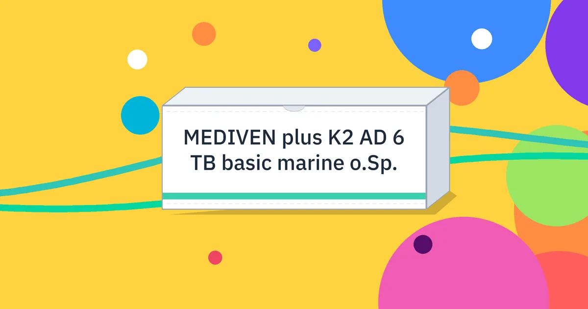Symbolbild: Packung mit der Aufschrift MEDIVEN plus K2 AD 6 TB basic marine o.Sp. (PZN 15093734) – Verfügbarkeit und Bezug in Apotheken in Frankfurt am Main
