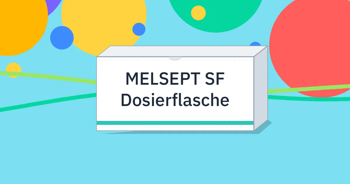 Symbolbild: Packung mit der Aufschrift MELSEPT SF Dosierflasche (PZN 08505314) – Verfügbarkeit und Bezug in Apotheken in Frankfurt am Main
