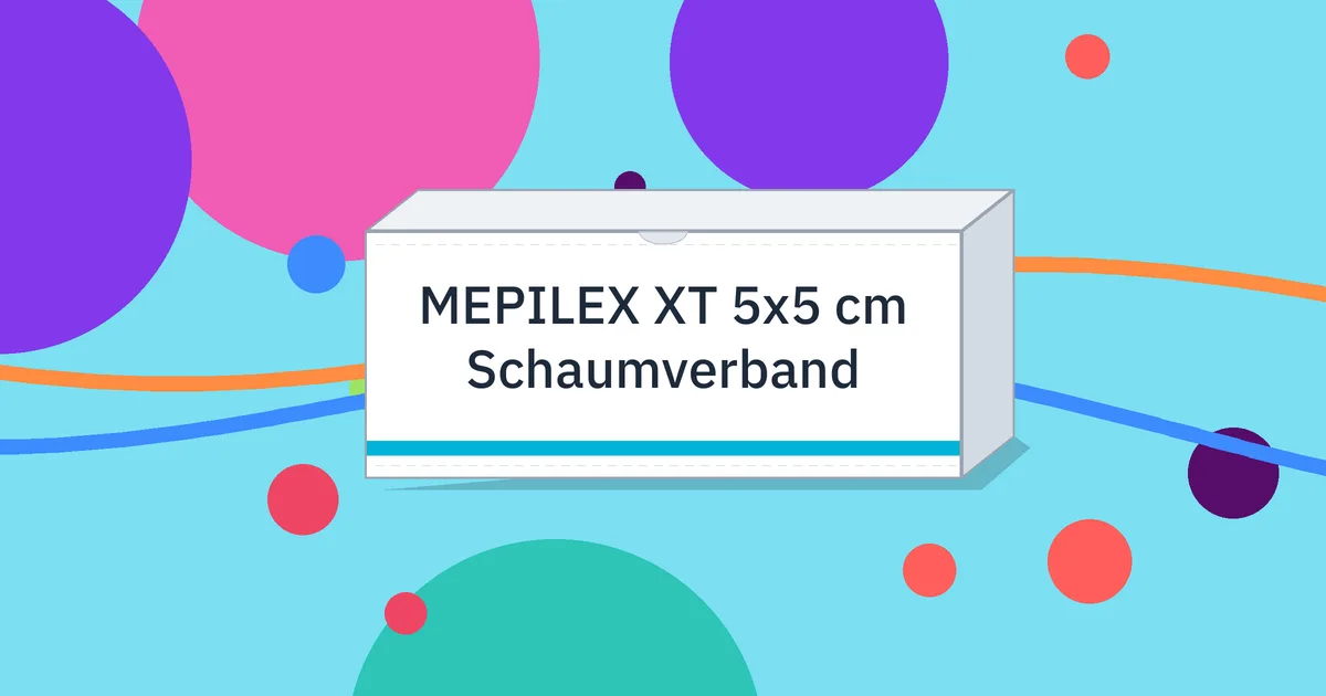 Symbolbild: Packung mit der Aufschrift MEPILEX XT 5x5 cm Schaumverband (PZN 20162561) – Verfügbarkeit und Bezug in Apotheken in Frankfurt am Main