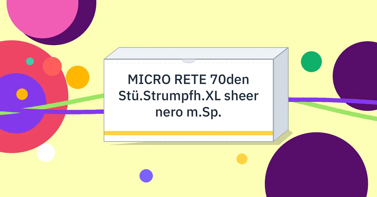 Symbolbild: Packung mit der Aufschrift MICRO RETE 70den Stü.Strumpfh.XL sheer nero m.Sp. (PZN 06450448) – Verfügbarkeit und Bezug in Apotheken in Frankfurt am Main