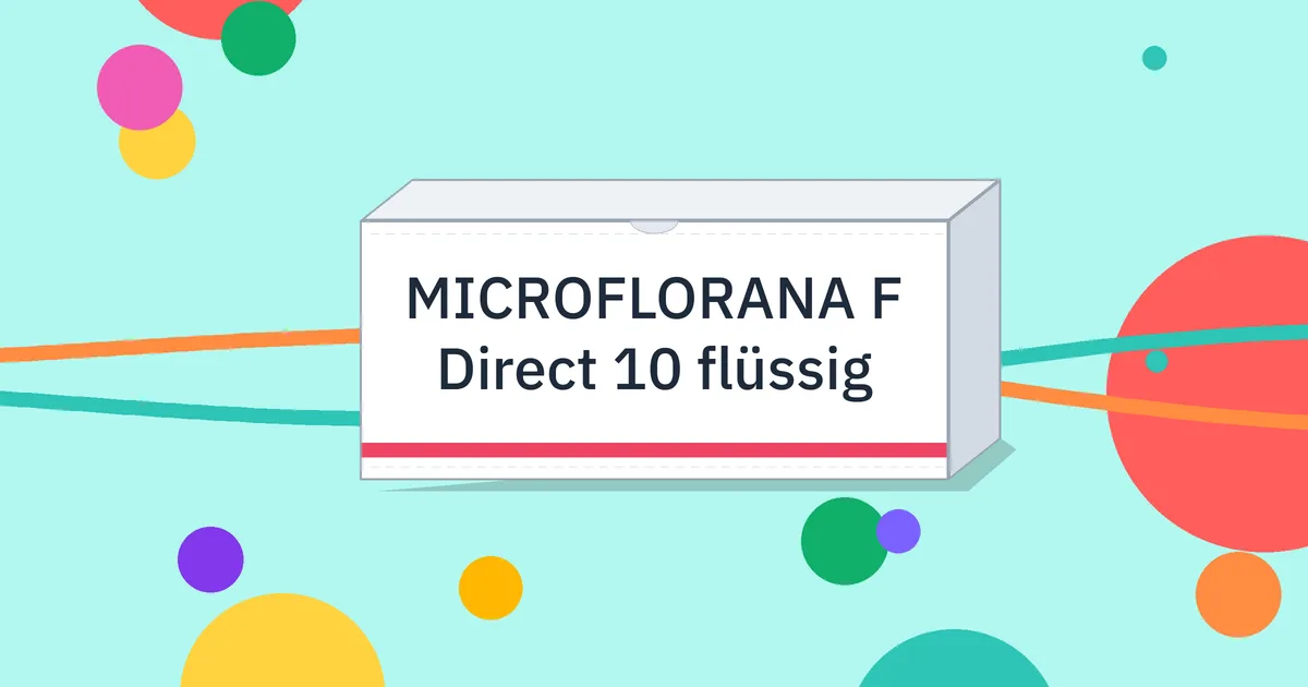 Symbolbild: Packung mit der Aufschrift MICROFLORANA F Direct 10 flüssig (PZN 04471110) – Verfügbarkeit und Bezug in Apotheken in Frankfurt am Main