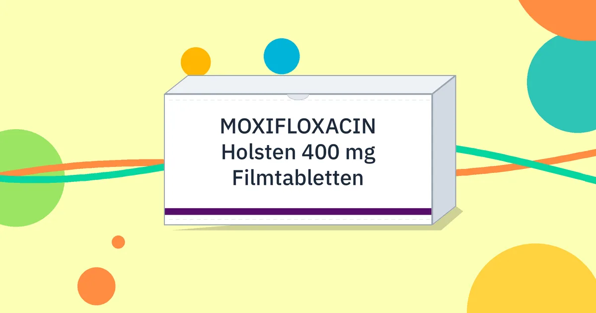 Symbolbild: Packung mit der Aufschrift MOXIFLOXACIN Holsten 400 mg Filmtabletten (PZN 14046649) – Verfügbarkeit und Bezug in Apotheken in Frankfurt am Main