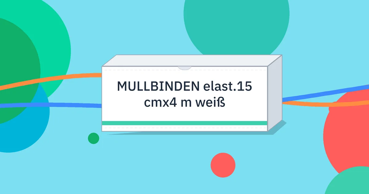 Symbolbild: Packung mit der Aufschrift MULLBINDEN elast.15 cmx4 m weiß (PZN 01720759) – Verfügbarkeit und Bezug in Apotheken in Frankfurt am Main