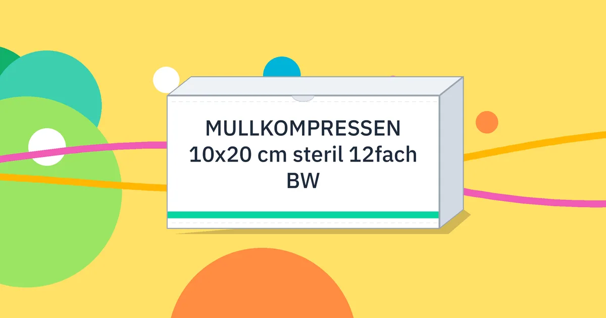 Symbolbild: Packung mit der Aufschrift MULLKOMPRESSEN 10x20 cm steril 12fach BW (PZN 07259209) – Verfügbarkeit und Bezug in Apotheken in Frankfurt am Main