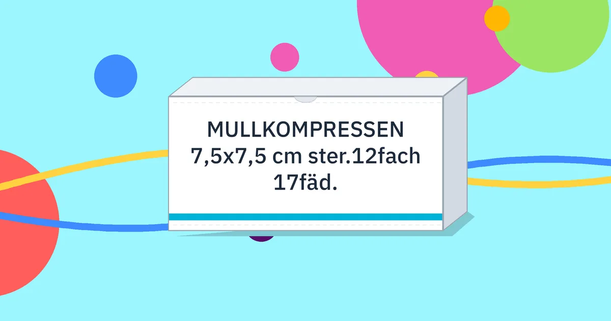 Symbolbild: Packung mit der Aufschrift MULLKOMPRESSEN 7,5x7,5 cm ster.12fach 17fäd. (PZN 06930177) – Verfügbarkeit und Bezug in Apotheken in Frankfurt am Main