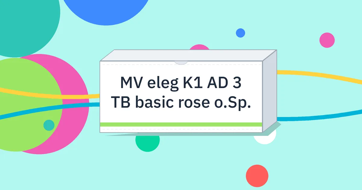 Symbolbild: Packung mit der Aufschrift MV eleg K1 AD 3 TB basic rose o.Sp. (PZN 14686343) – Verfügbarkeit und Bezug in Apotheken in Frankfurt am Main