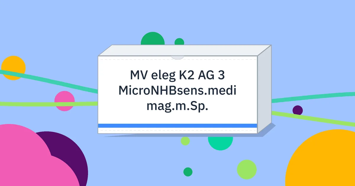 Symbolbild: Packung mit der Aufschrift MV eleg K2 AG 3 MicroNHBsens.medi mag.m.Sp. (PZN 15723939) – Verfügbarkeit und Bezug in Apotheken in Frankfurt am Main