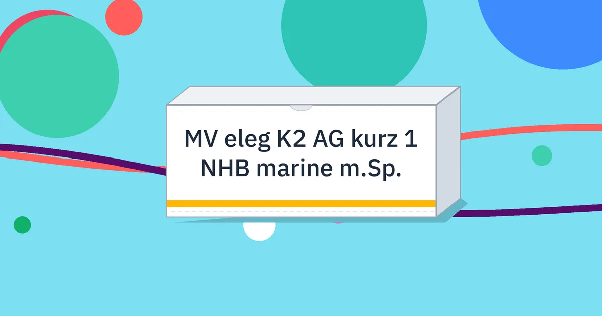Symbolbild: Packung mit der Aufschrift MV eleg K2 AG kurz 1 NHB marine m.Sp. (PZN 15717086) – Verfügbarkeit und Bezug in Apotheken in Frankfurt am Main