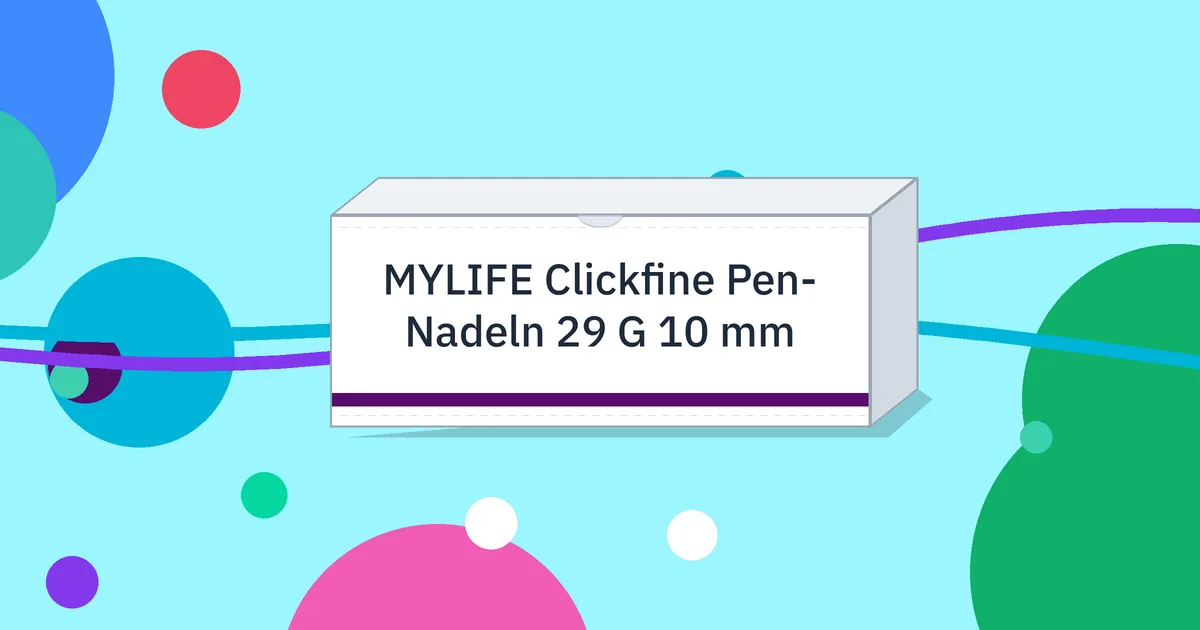 Symbolbild: Packung mit der Aufschrift MYLIFE Clickfine Pen-Nadeln 29 G 10 mm (PZN 16597833) – Verfügbarkeit und Bezug in Apotheken in Frankfurt am Main