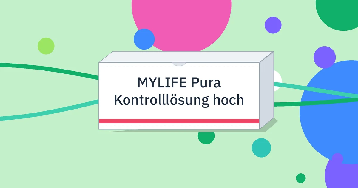 Symbolbild: Packung mit der Aufschrift MYLIFE Pura Kontrolllösung hoch (PZN 20374429) – Verfügbarkeit und Bezug in Apotheken in Frankfurt am Main
