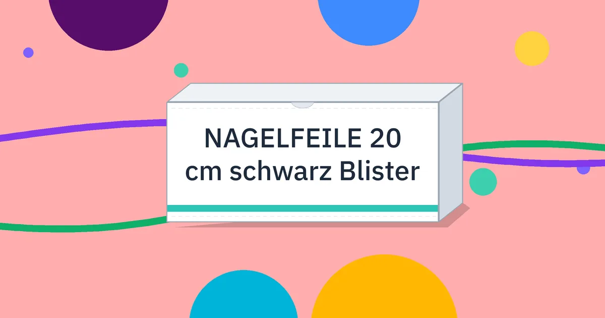 Symbolbild: Packung mit der Aufschrift NAGELFEILE 20 cm schwarz Blister (PZN 10349844) – Verfügbarkeit und Bezug in Apotheken in Frankfurt am Main