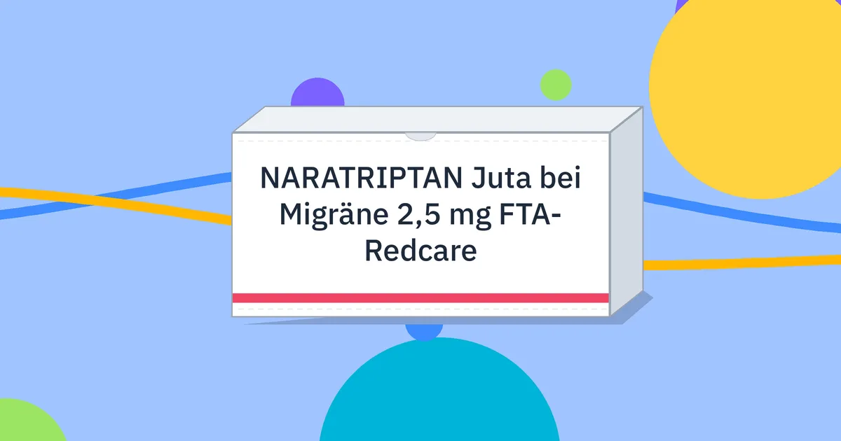Symbolbild: Packung mit der Aufschrift NARATRIPTAN Juta bei Migräne 2,5 mg FTA-Redcare (PZN 18110640) – Verfügbarkeit und Bezug in Apotheken in Frankfurt am Main