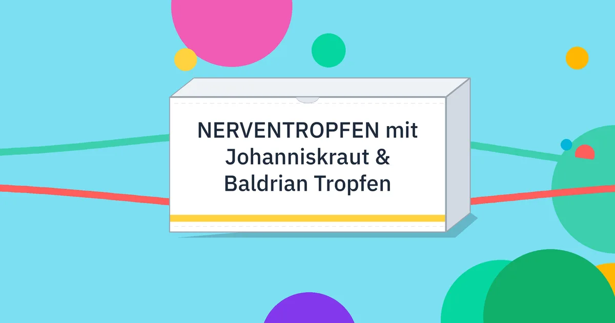 Symbolbild: Packung mit der Aufschrift NERVENTROPFEN mit Johanniskraut & Baldrian Tropfen (PZN 19959550) – Verfügbarkeit und Bezug in Apotheken in Frankfurt am Main