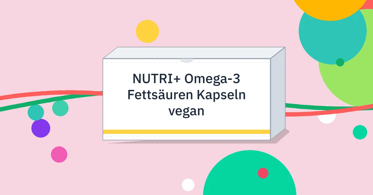 Symbolbild: Packung mit der Aufschrift NUTRI+ Omega-3 Fettsäuren Kapseln vegan (PZN 19667497) – Verfügbarkeit und Bezug in Apotheken in Frankfurt am Main