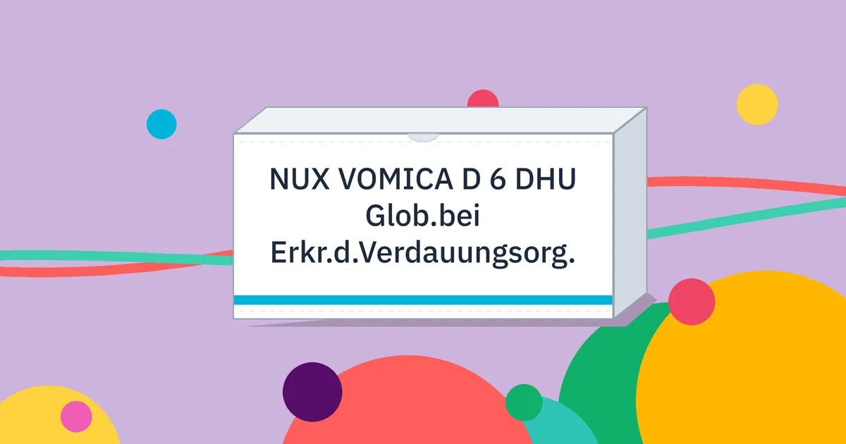 Symbolbild: Packung mit der Aufschrift NUX VOMICA D 6 DHU Glob.bei Erkr.d.Verdauungsorg. (PZN 13699929) – Verfügbarkeit und Bezug in Apotheken in Frankfurt am Main