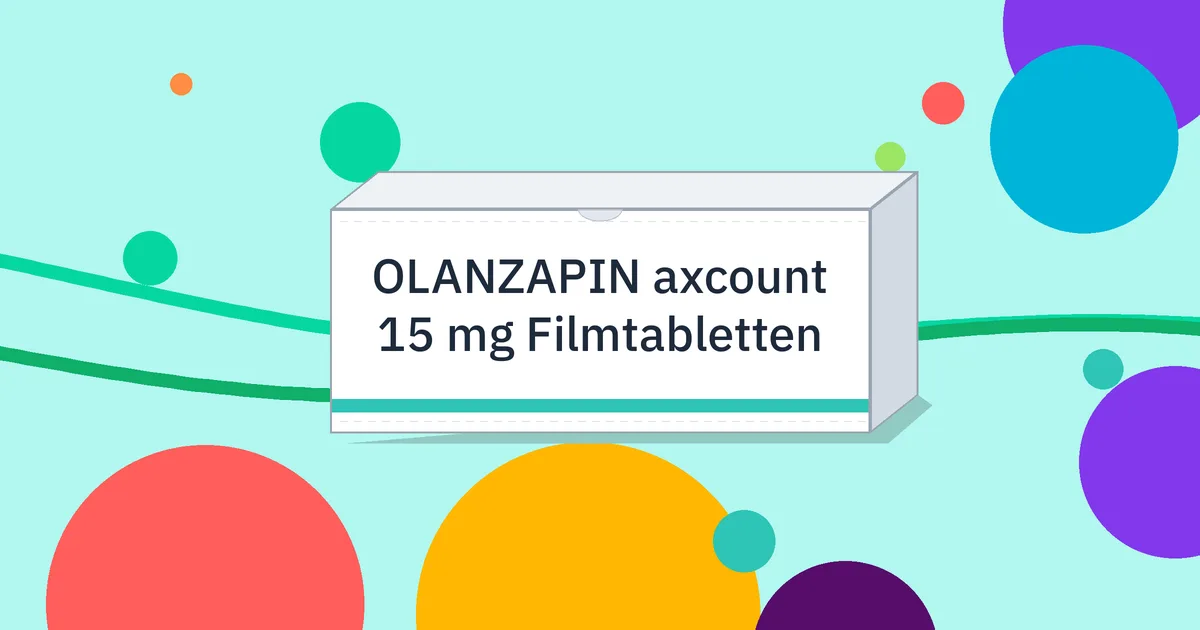 Symbolbild: Packung mit der Aufschrift OLANZAPIN axcount 15 mg Filmtabletten (PZN 10522283) – Verfügbarkeit und Bezug in Apotheken in Frankfurt am Main