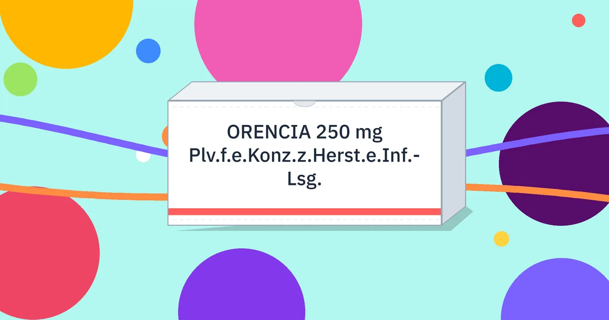 Symbolbild: Packung mit der Aufschrift ORENCIA 250 mg Plv.f.e.Konz.z.Herst.e.Inf.-Lsg. (PZN 10411081) – Verfügbarkeit und Bezug in Apotheken in Frankfurt am Main