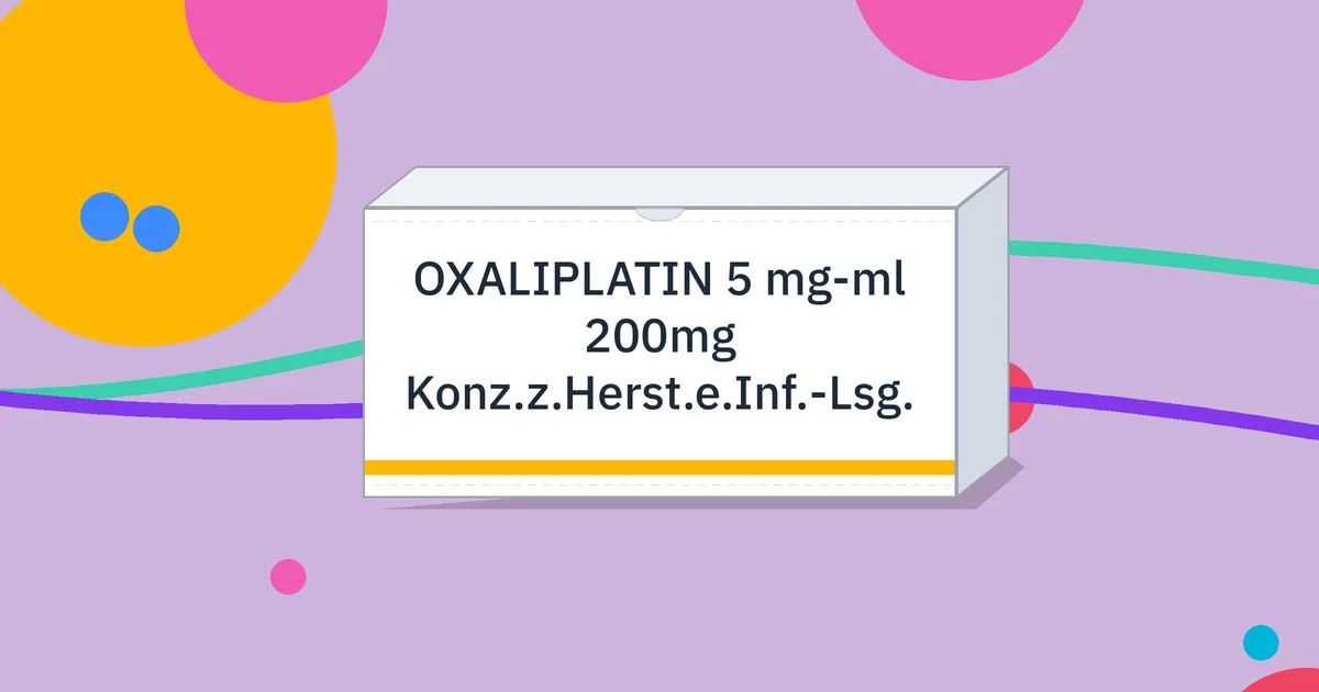 Symbolbild: Packung mit der Aufschrift OXALIPLATIN 5 mg-ml 200mg Konz.z.Herst.e.Inf.-Lsg. (PZN 19093518) – Verfügbarkeit und Bezug in Apotheken in Frankfurt am Main