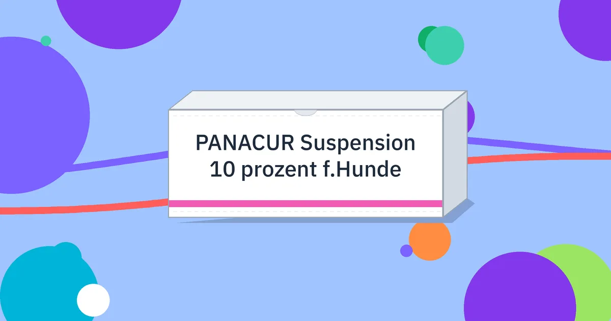 Symbolbild: Packung mit der Aufschrift PANACUR Suspension 10 prozent f.Hunde (PZN 08925140) – Verfügbarkeit und Bezug in Apotheken in Frankfurt am Main