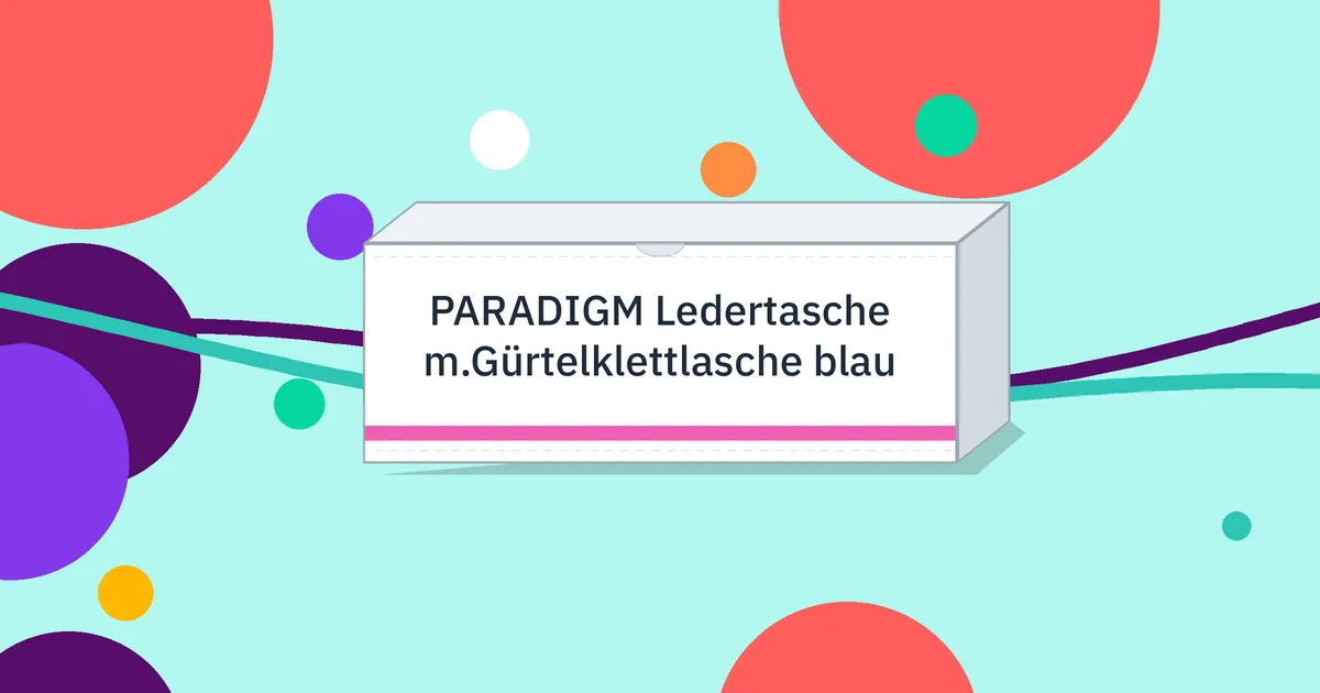 Symbolbild: Packung mit der Aufschrift PARADIGM Ledertasche m.Gürtelklettlasche blau (PZN 01349992) – Verfügbarkeit und Bezug in Apotheken in Frankfurt am Main