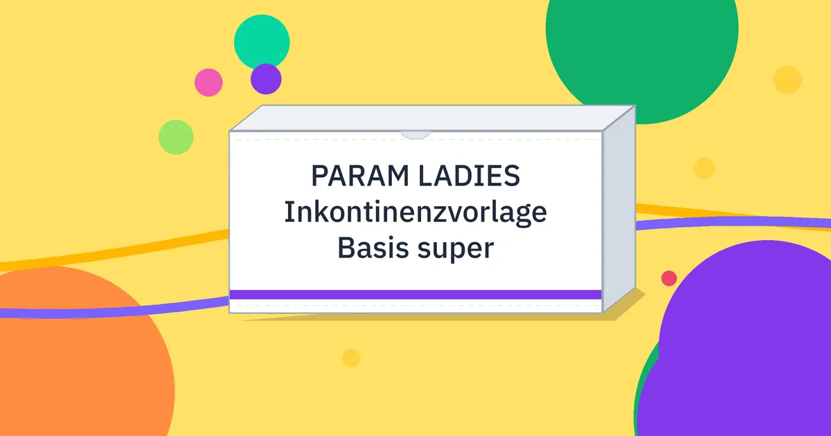 Symbolbild: Packung mit der Aufschrift PARAM LADIES Inkontinenzvorlage Basis super (PZN 06558631) – Verfügbarkeit und Bezug in Apotheken in Frankfurt am Main